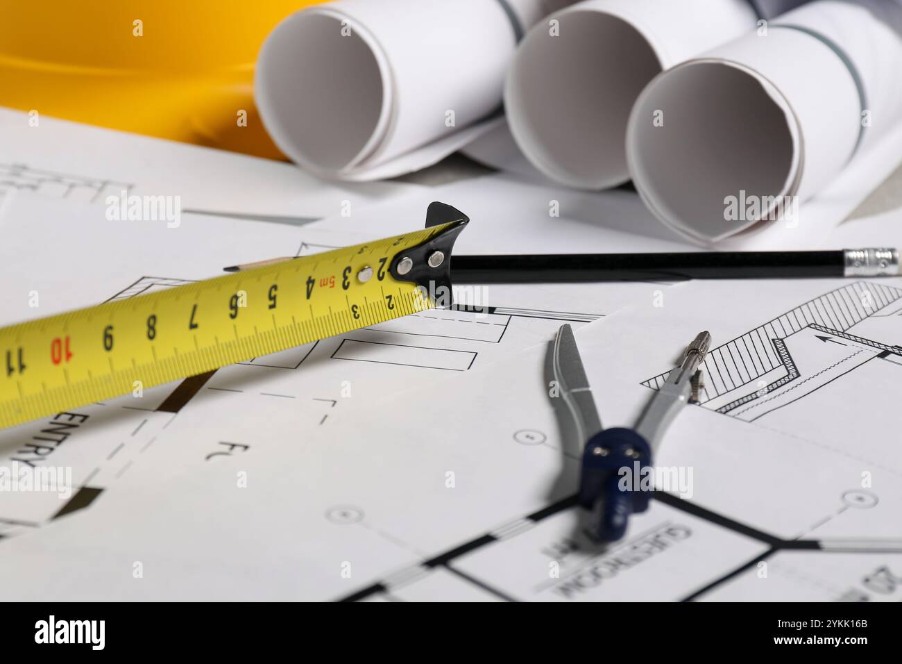 Measuring tape on blueprint hi-res stock photography and images - Alamy