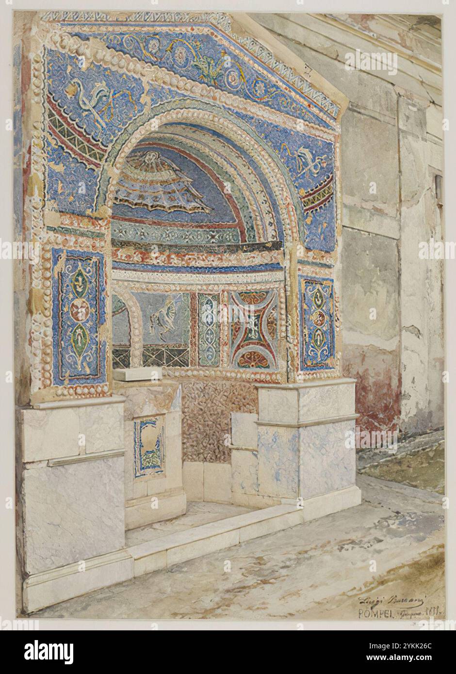 Blue Mosaic fountain in Pompeii watercolor by Luigi Bazzani Stock Photo ...