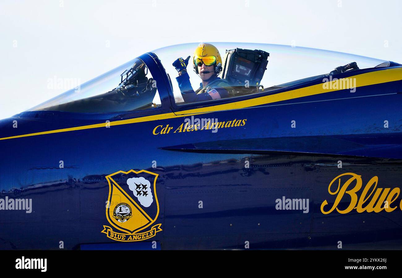 Blue Angels pilot Alexander Armatas gives a thumbs up prior to a ...