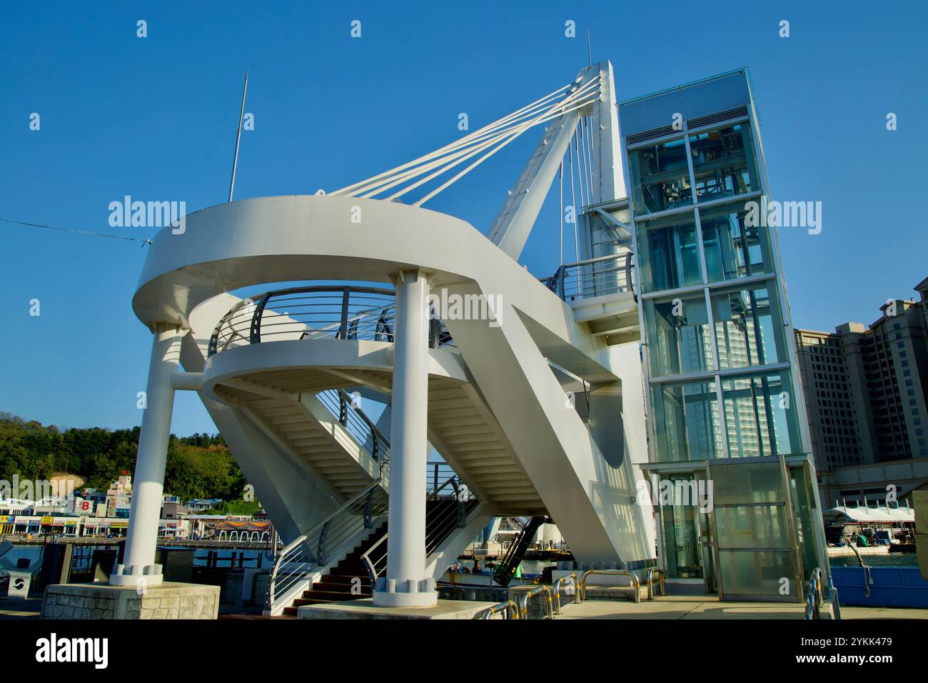 Sokcho, South Korea - November 3, 2024: Entrance stairs and elevator to ...
