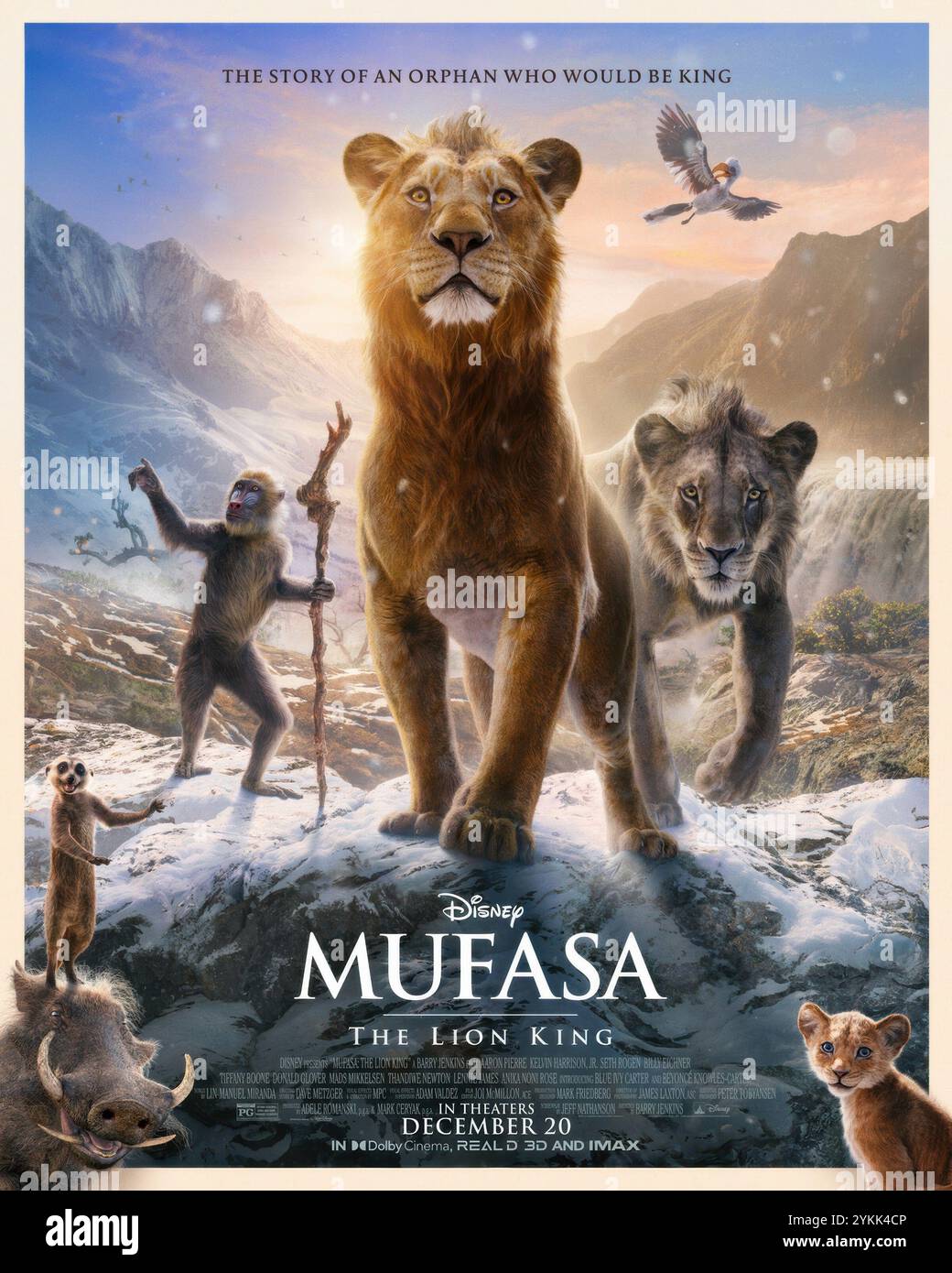 MUFASA: THE LION KING, US advance poster, from left: Pumbaa (bottom, voice: Seth Rogen), Timon ...