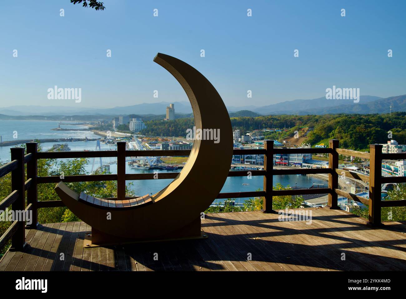 Sokcho, South Korea - November 3rd, 2024: A crescent moon sculpture ...