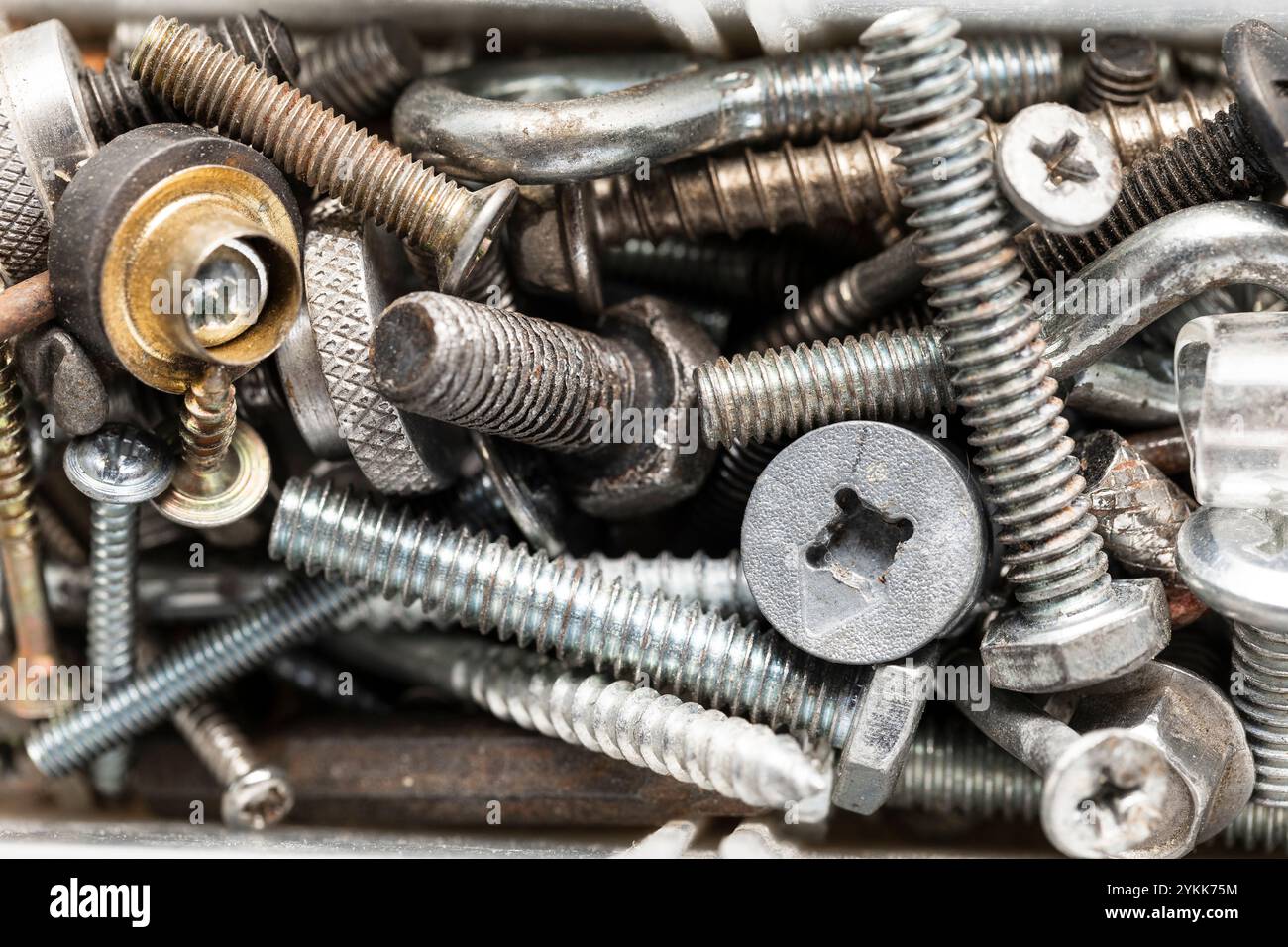 You can see a bunch of various types of worn screws, top view Stock ...