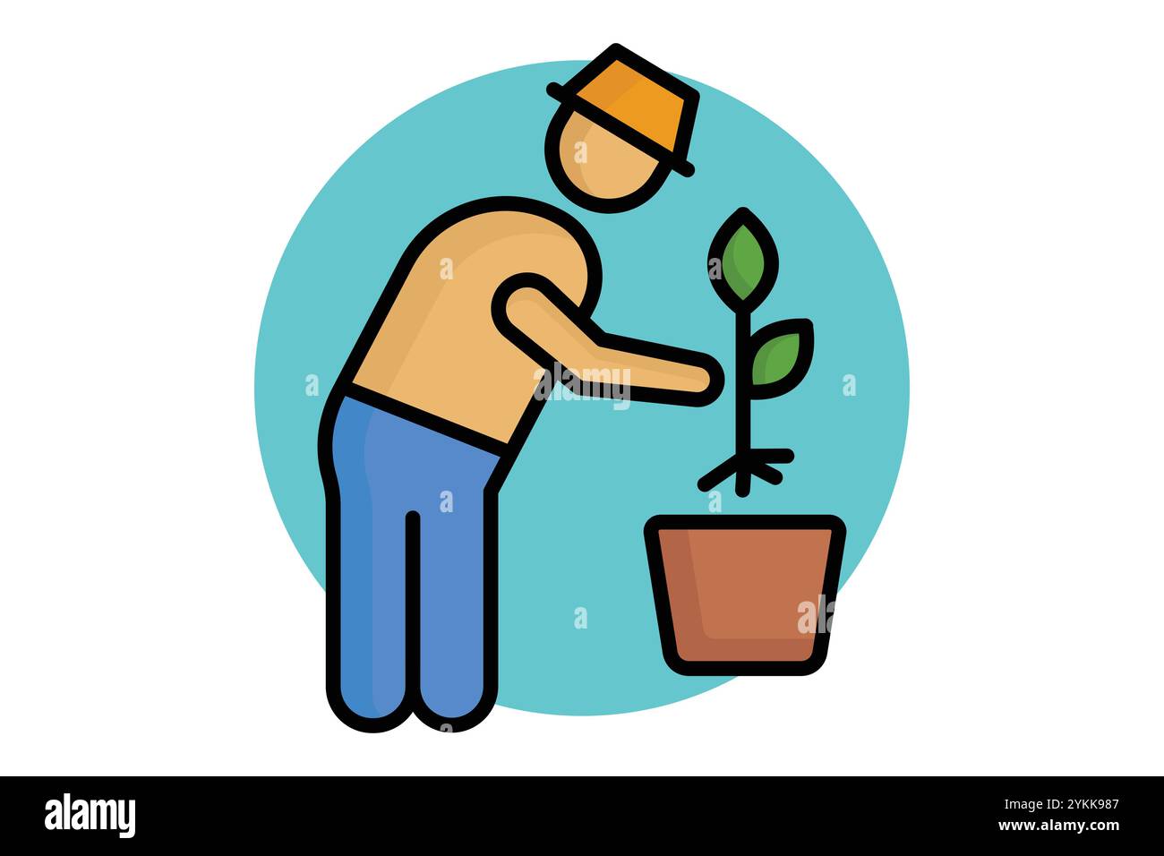 Planting icon. colored outline icon style. people with plant. icon ...