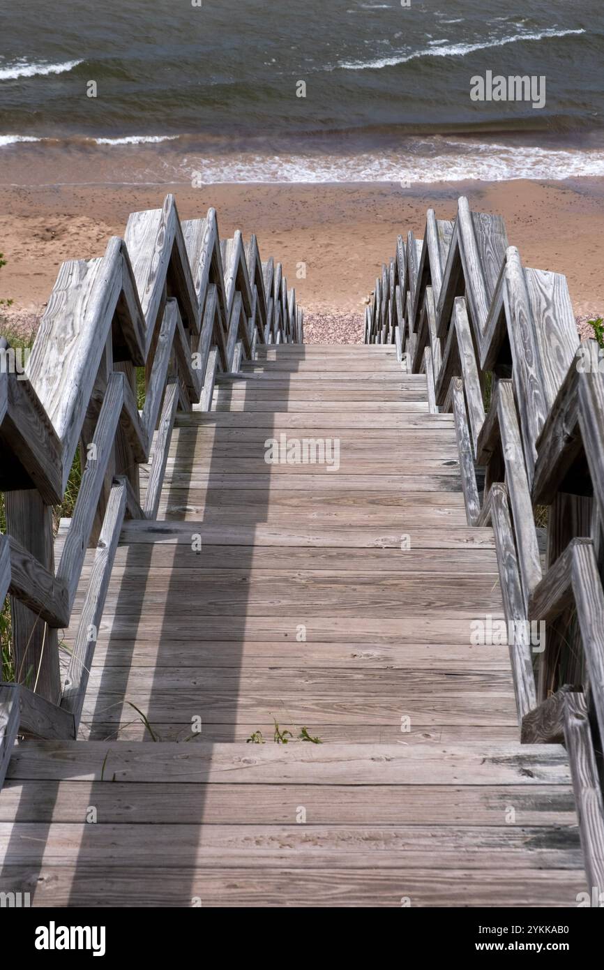 Geometric architecture of weathered wooden steps at Great Sandy Bay ...