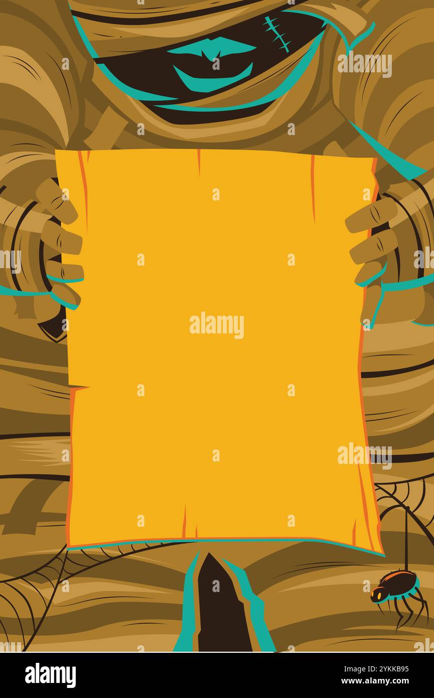 Halloween Themed Mummy Holding a Blank Sign. Wrapped up mummy cartoon ...