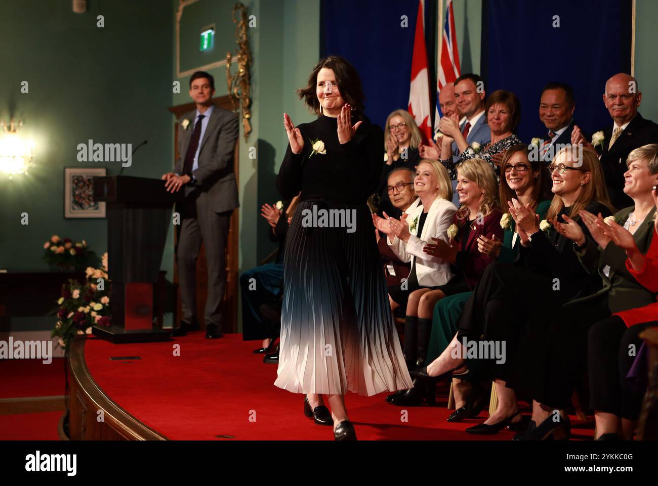 Victoria, Can. 18th Nov, 2024. Premier David Eby looks on as Minister ...