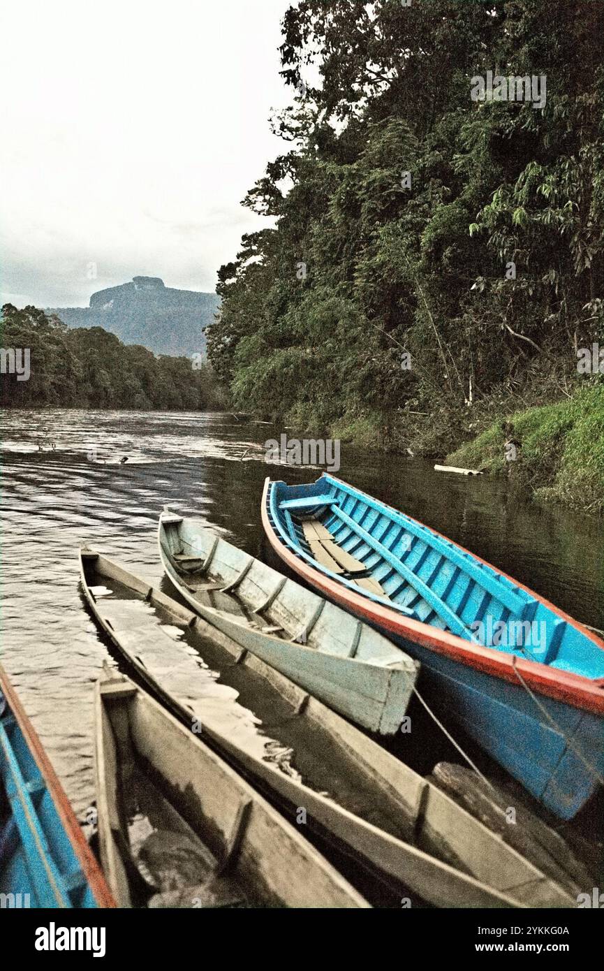 Wooden boats on Manday river are seen in Nanga Raun village, Kalis ...