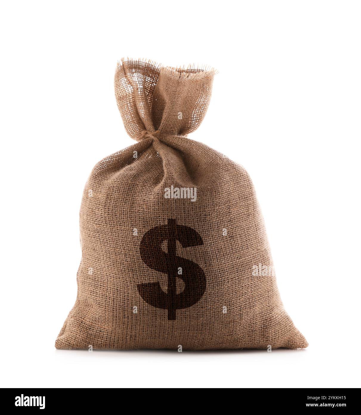 Dollar sign on burlap sack, white background Stock Photo - Alamy