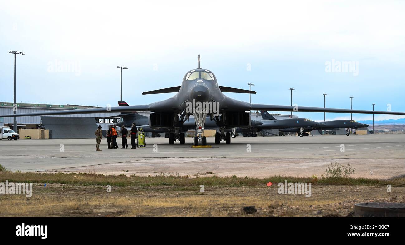 A U.S. Air Force B-1B Lancer assigned to the 37th Bomb Squadron ...