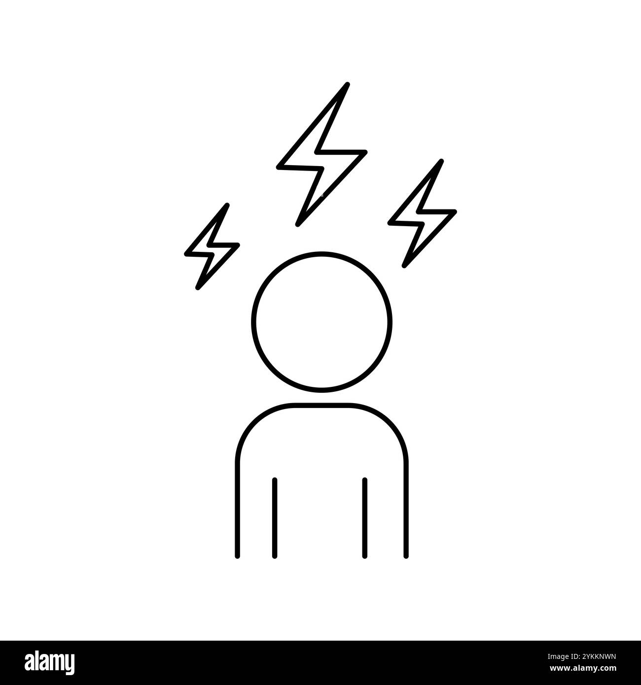 Stress person icon. Lightning bolt symbol. Minimal human outline ...