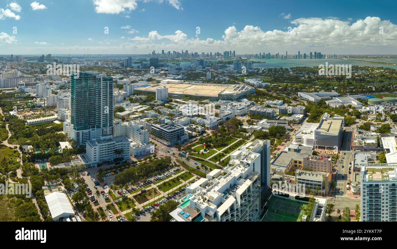 Aerial view of South Beach architecture. Miami Beach city with high ...