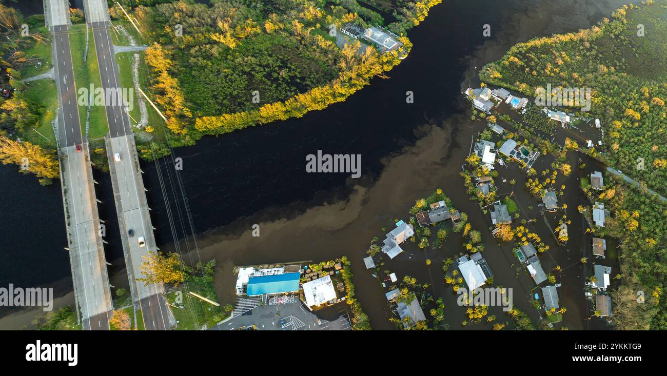 Aftermath of natural disaster. Surrounded by hurricane Ian rainfall ...