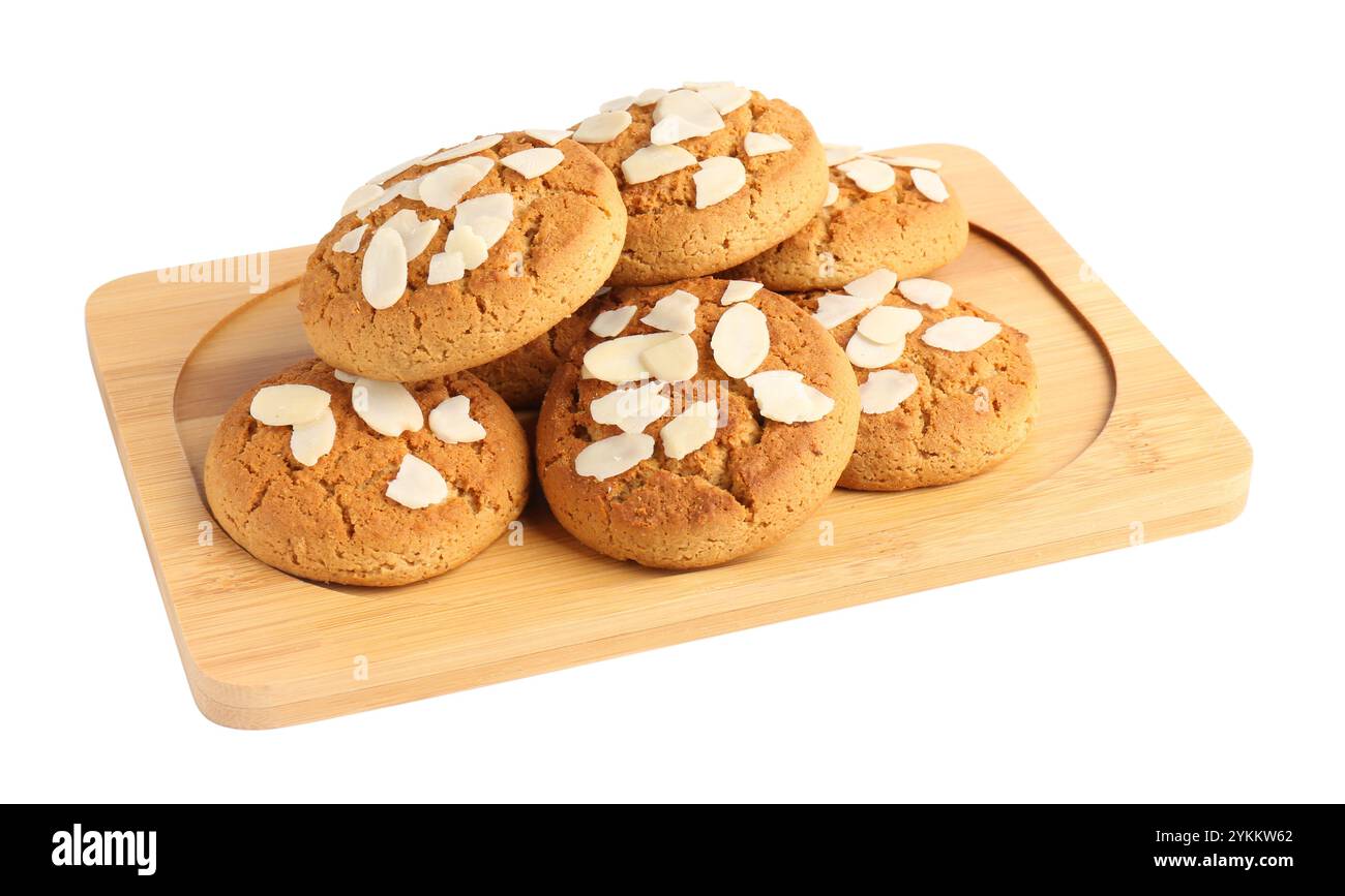 Tasty cookies with almond flakes isolated on white Stock Photo - Alamy