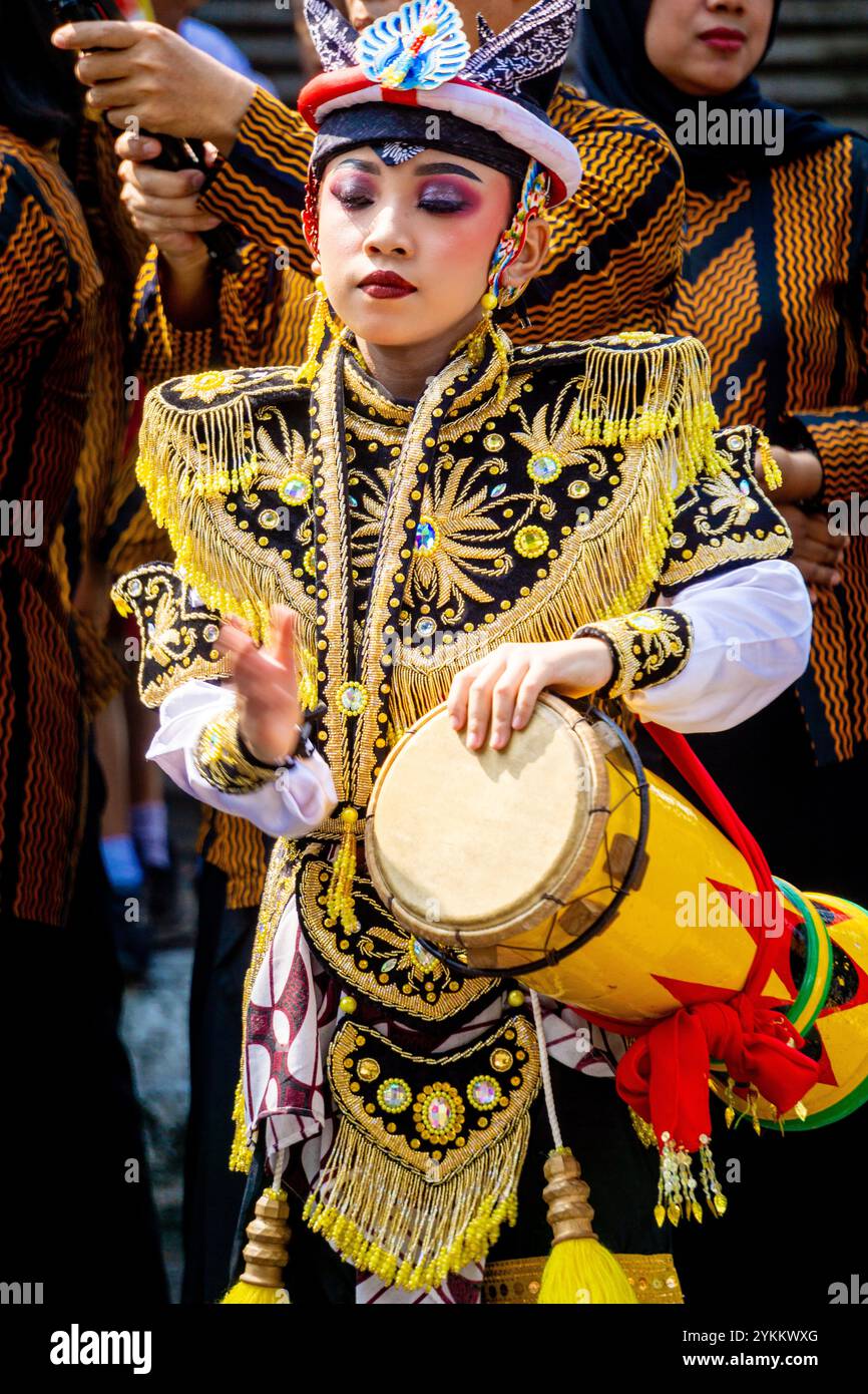 Indonesian dancer perform reog kendang dance. Reog kendang is one of ...