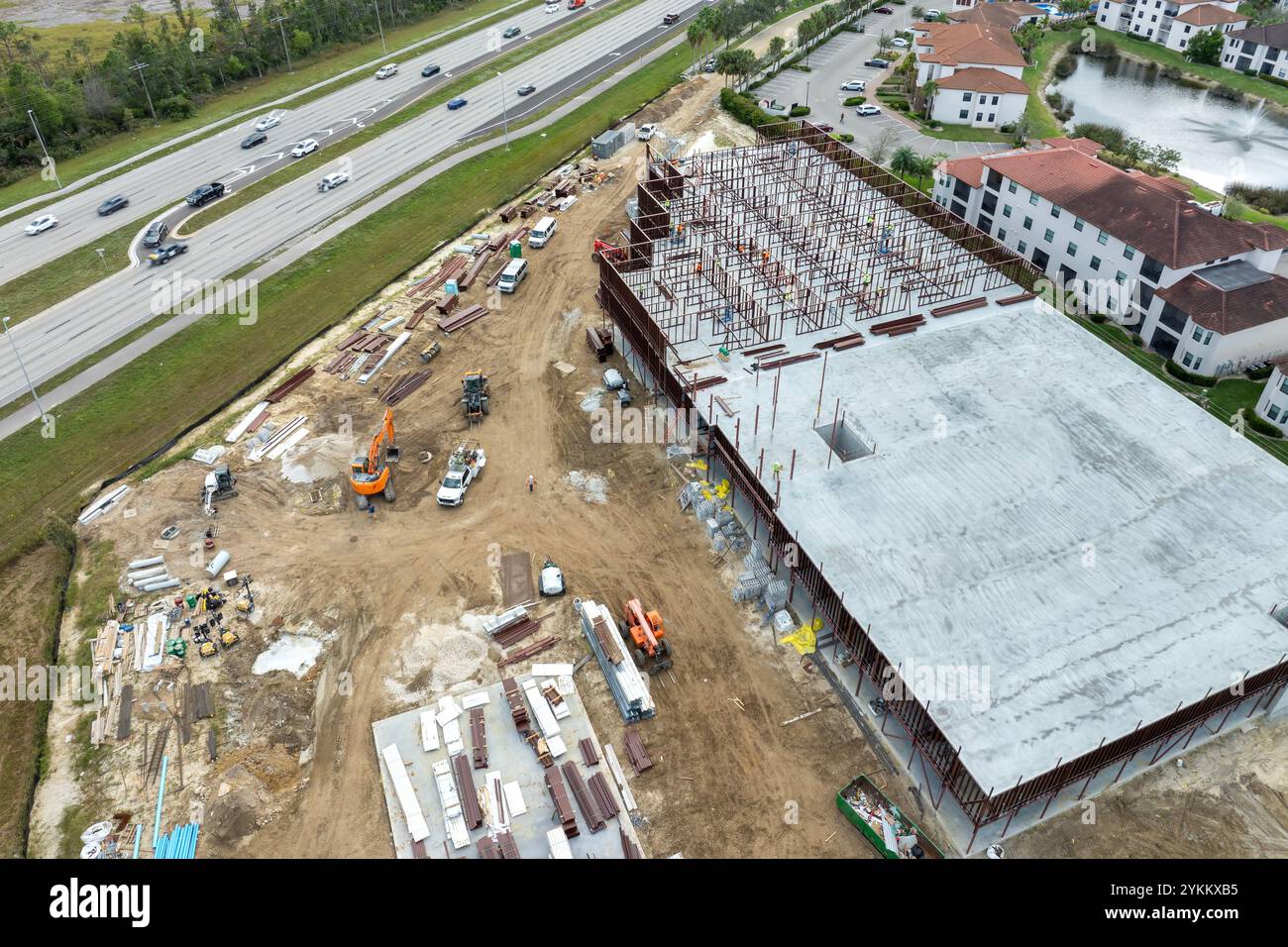 Development of commercial housing in USA. Construction works on ...