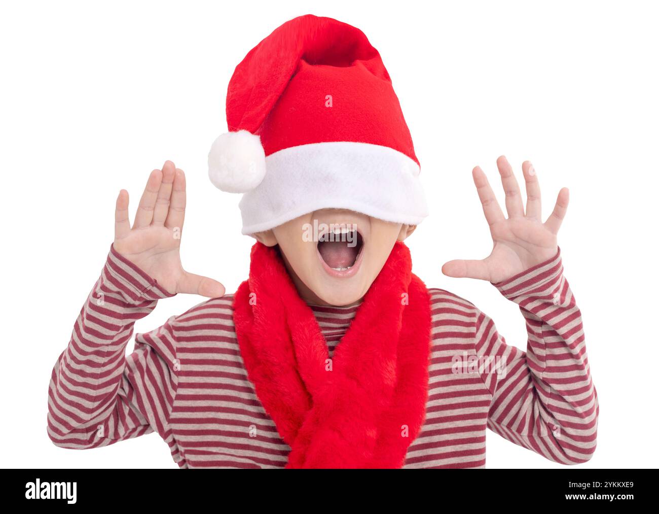 Excited Kid Dressed as Santa isolated on white Stock Photo - Alamy