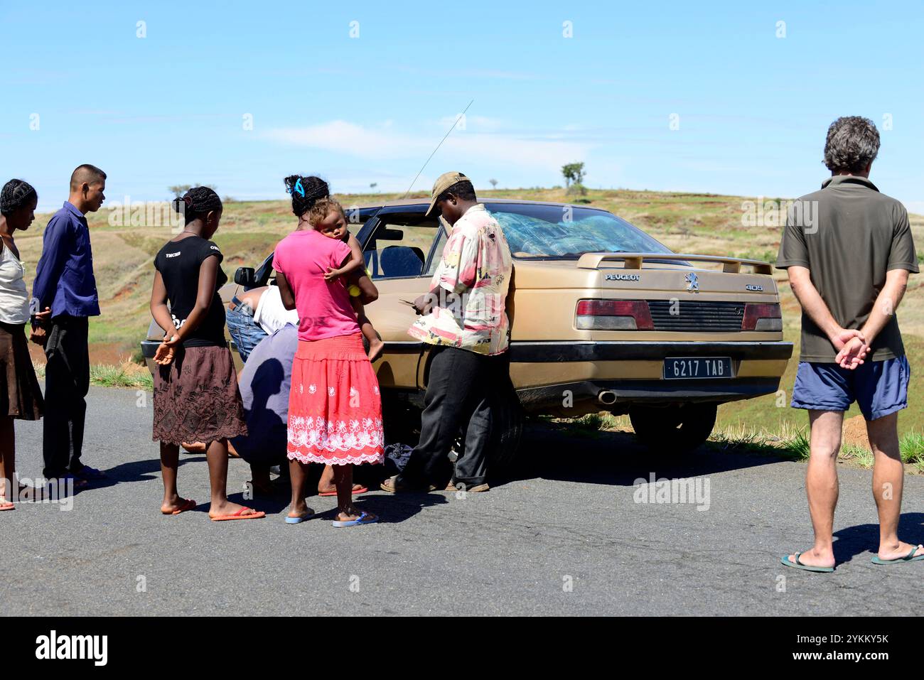 Driving along RN 34 road between Morondava and Antsirabe in Madagascar ...