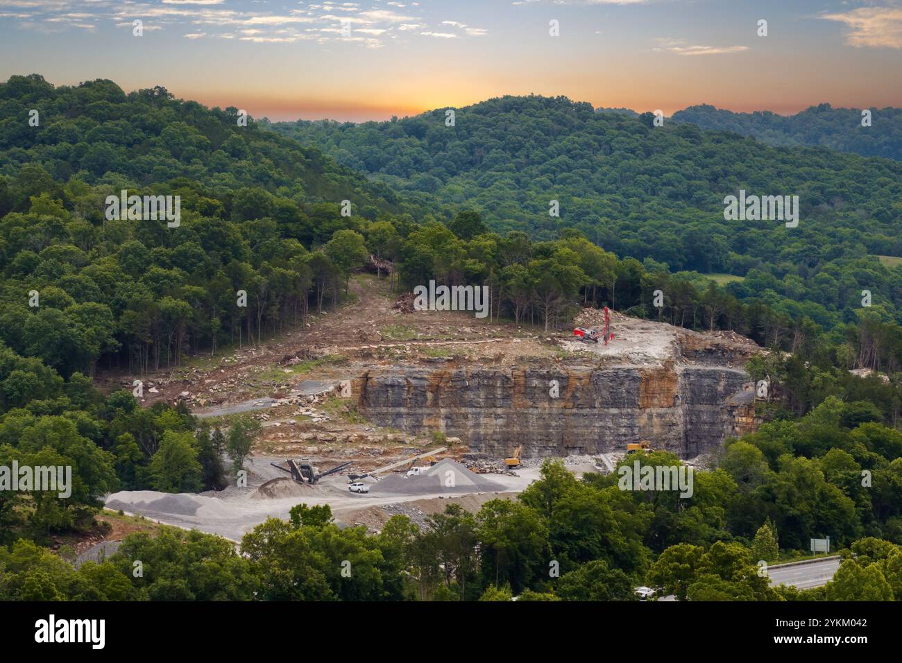 Industrial gravel quarry. Open pit mining site of limestone materials ...