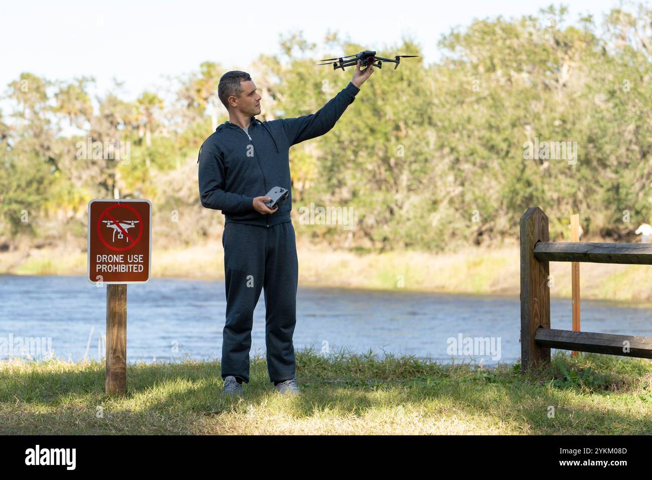 Man is going to fly his quadcopter in no drone area. Operator ...