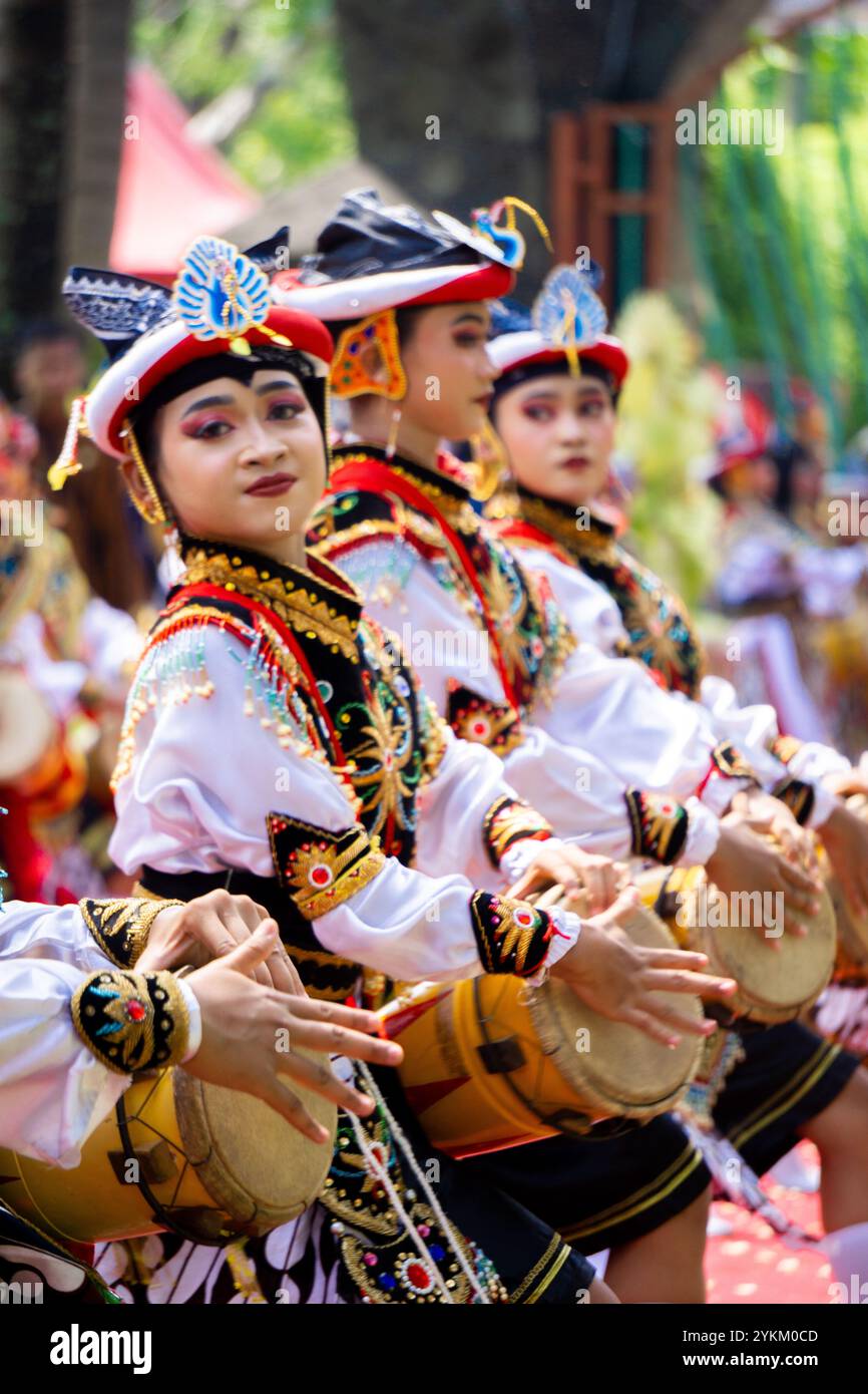 Indonesian dancer perform reog kendang dance. Reog kendang is one of ...