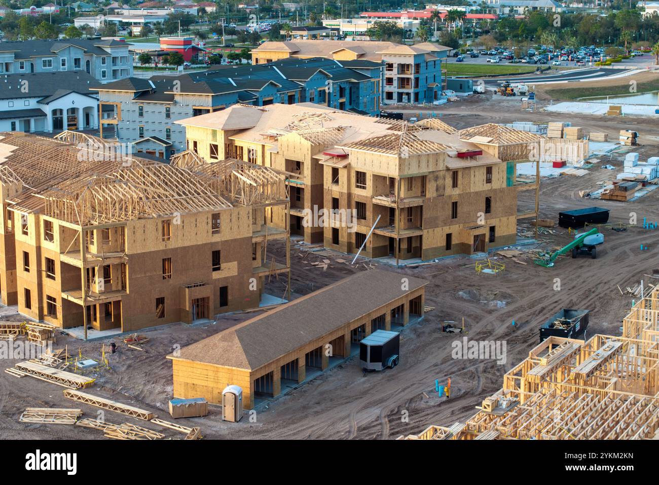 Wooden frames of new Florida apartment condos under construction ...