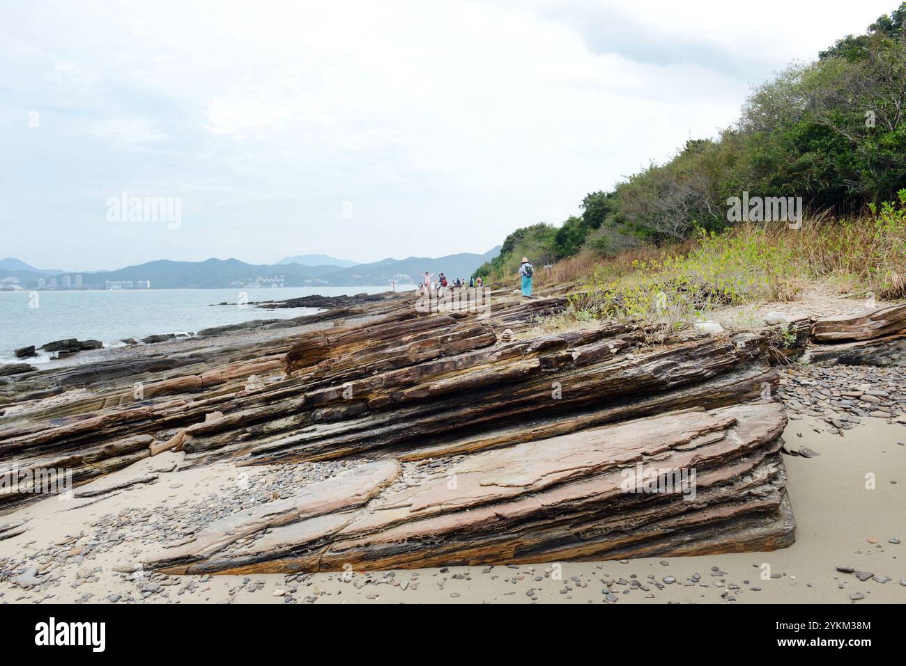 Sedimentary rocks on the coast of Tung Ping Chau island in Hong Kong ...