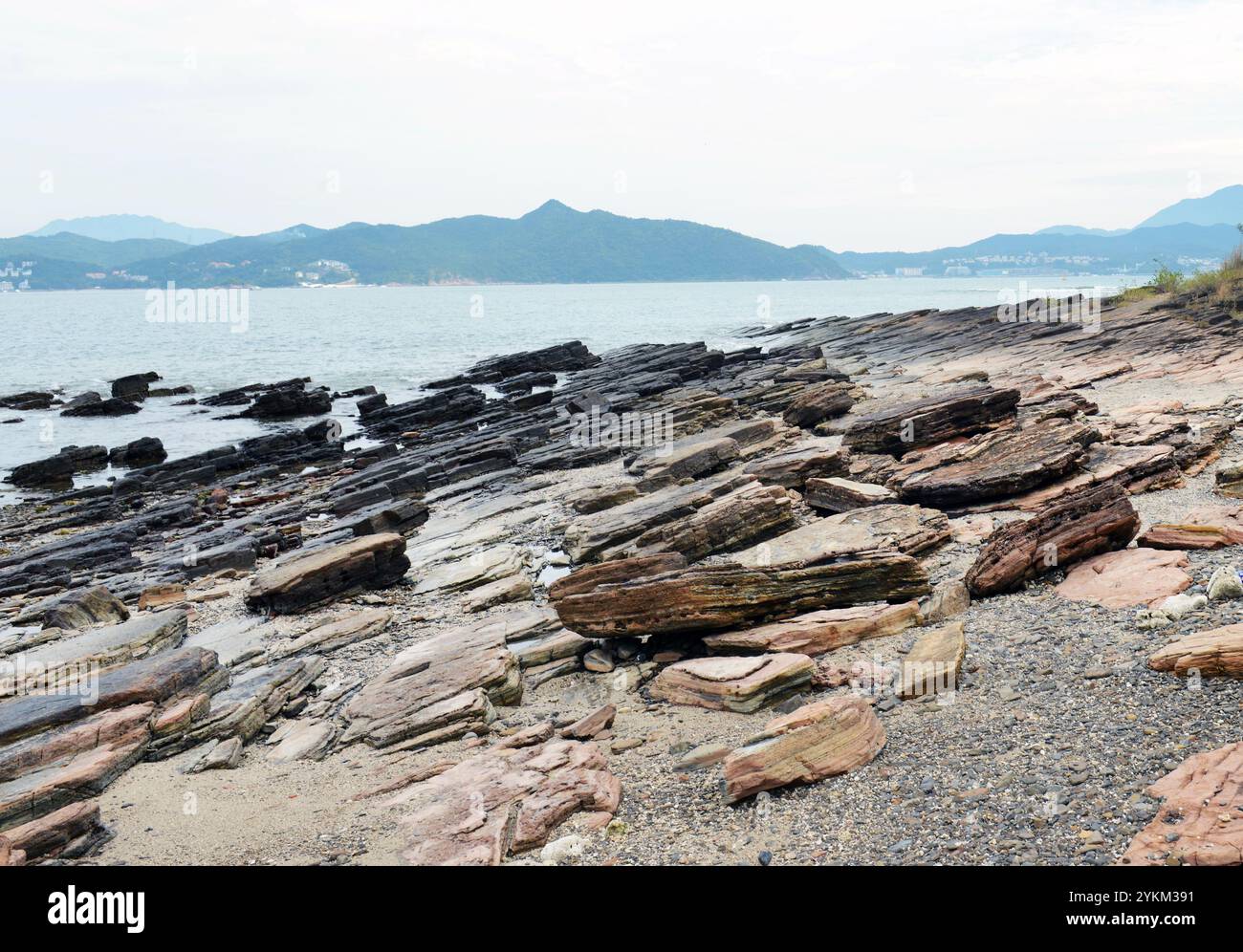 Sedimentary rocks on the coast of Tung Ping Chau island in Hong Kong ...