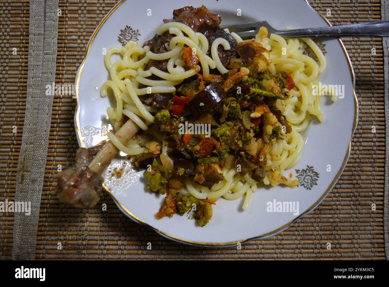 Food preparation, small pieces of roast duck with white onion ...