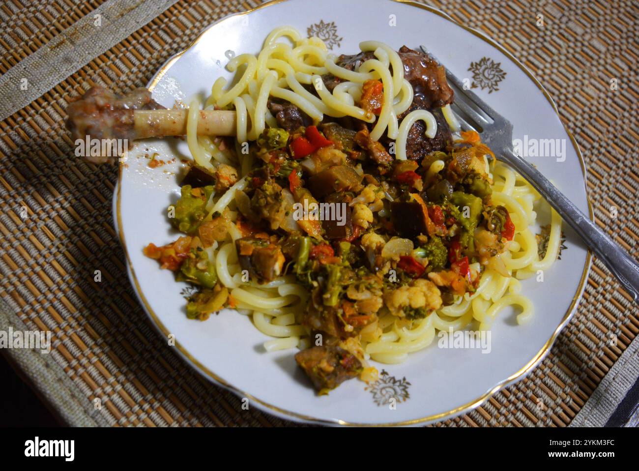 Food preparation, small pieces of roast duck with white onion ...