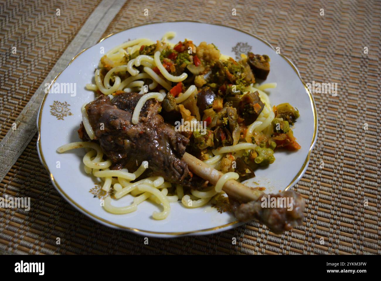 Food preparation, small pieces of roast duck with white onion ...