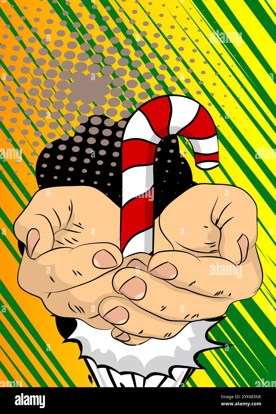 Cartoon, comic book human hands holding Candy cane. Retro vector comics ...