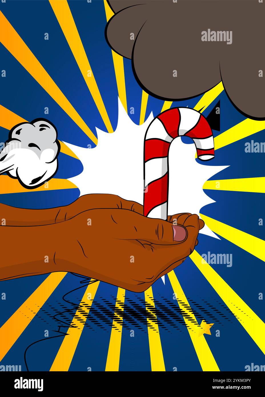 Cartoon, comic book human hands holding Candy cane. Retro vector comics ...