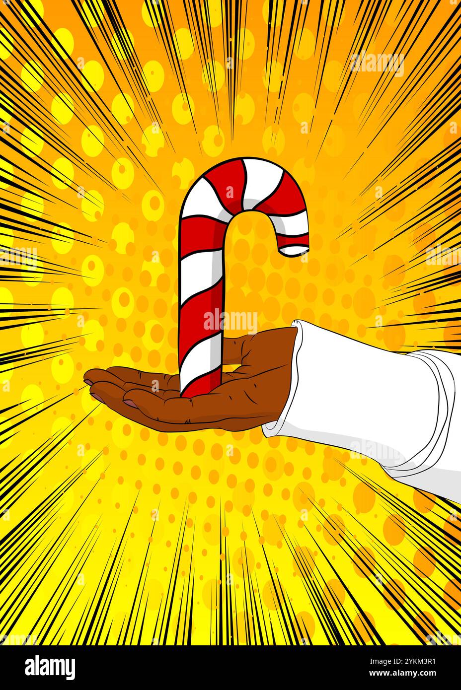 Cartoon, comic book human hands holding Candy cane. Retro vector comics ...