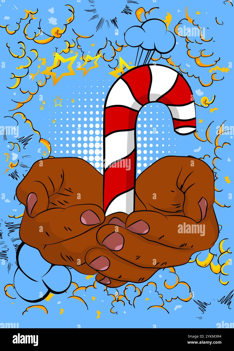 Cartoon, comic book human hands holding Candy cane. Retro vector comics ...