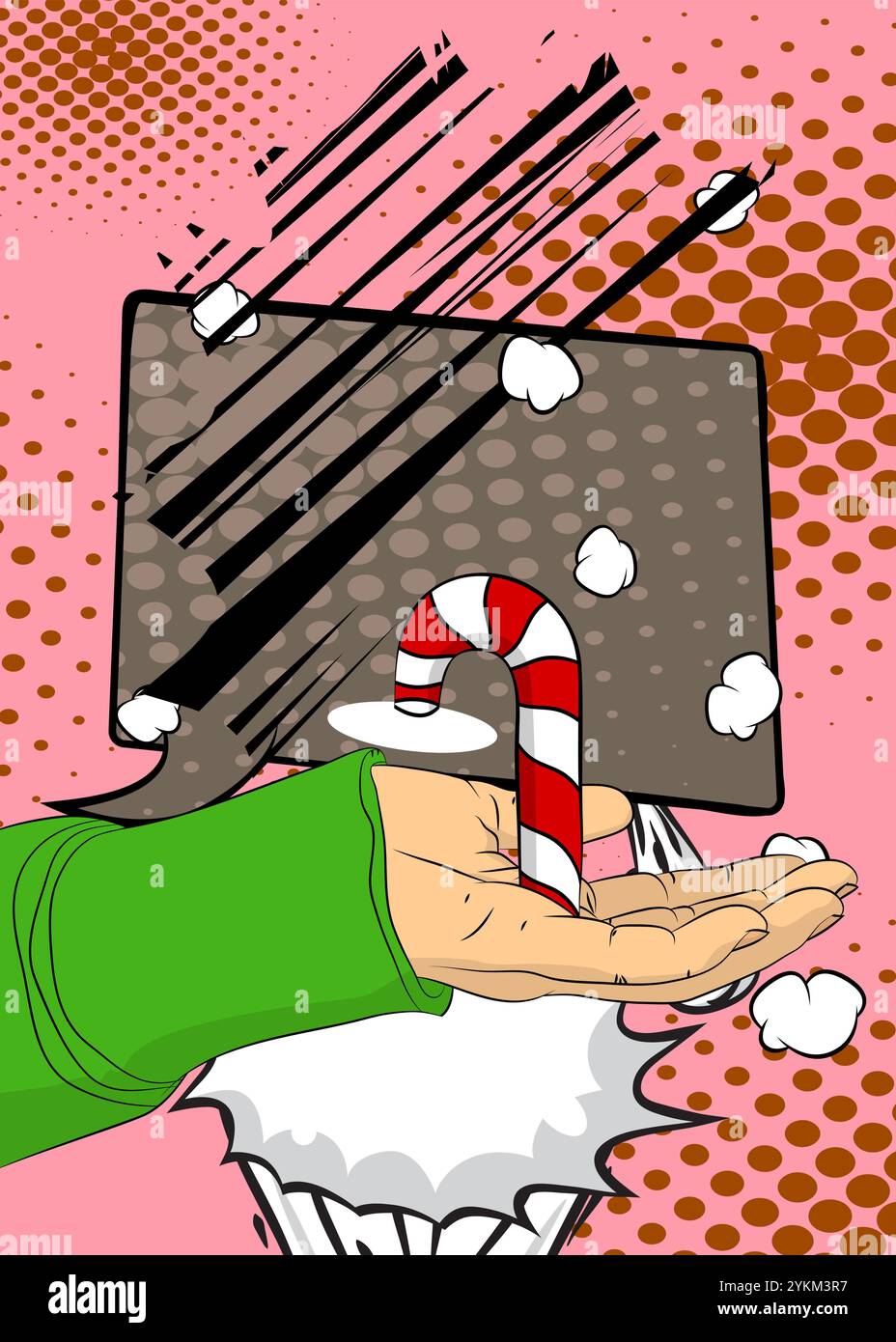 Cartoon, comic book human hands holding Candy cane. Retro vector comics ...
