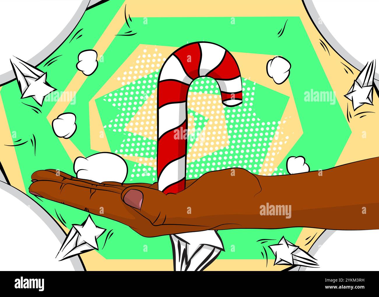 Cartoon, comic book human hands holding Candy cane. Retro vector comics ...