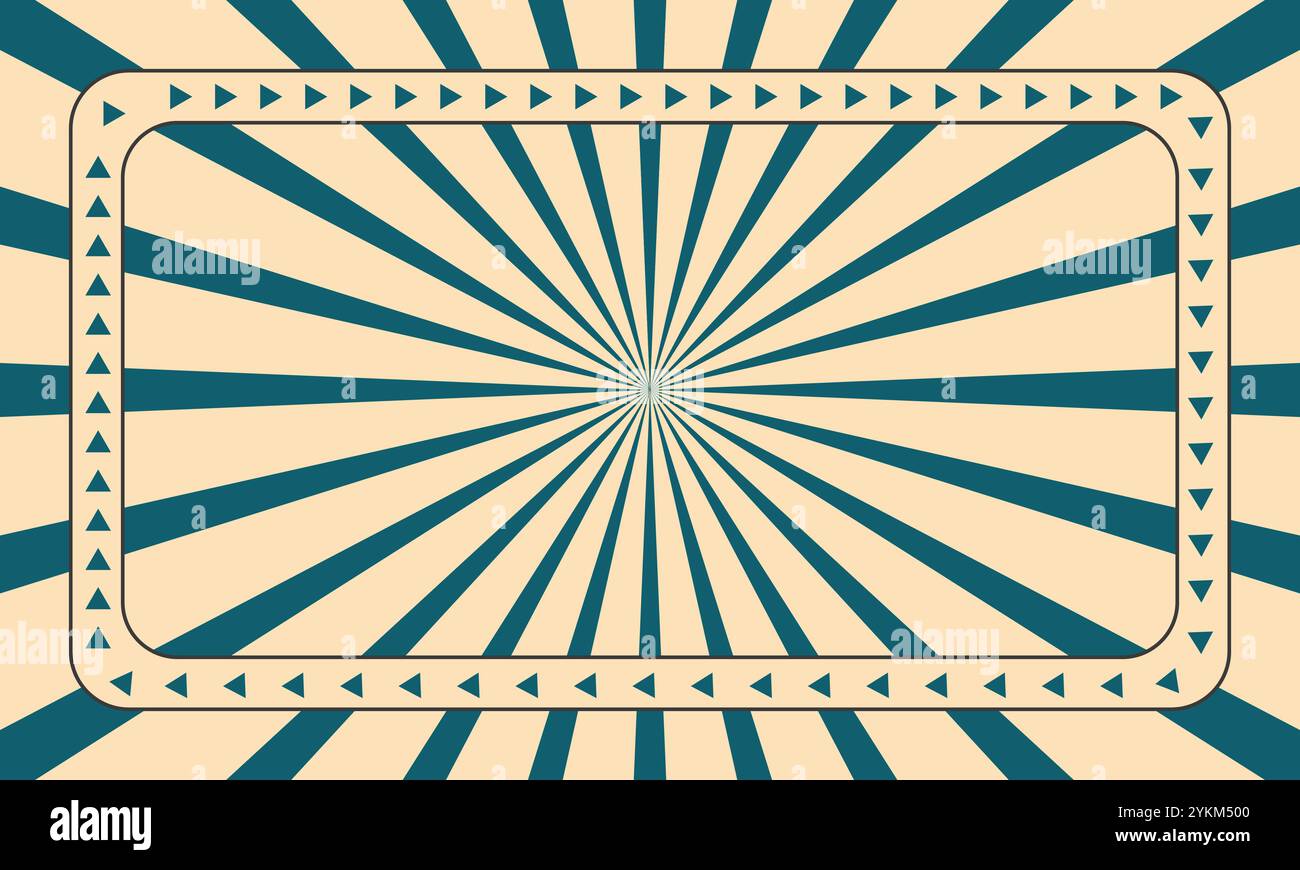 Retro Sunburst Frame Design. Vintage Teal and Cream Radiating Lines ...