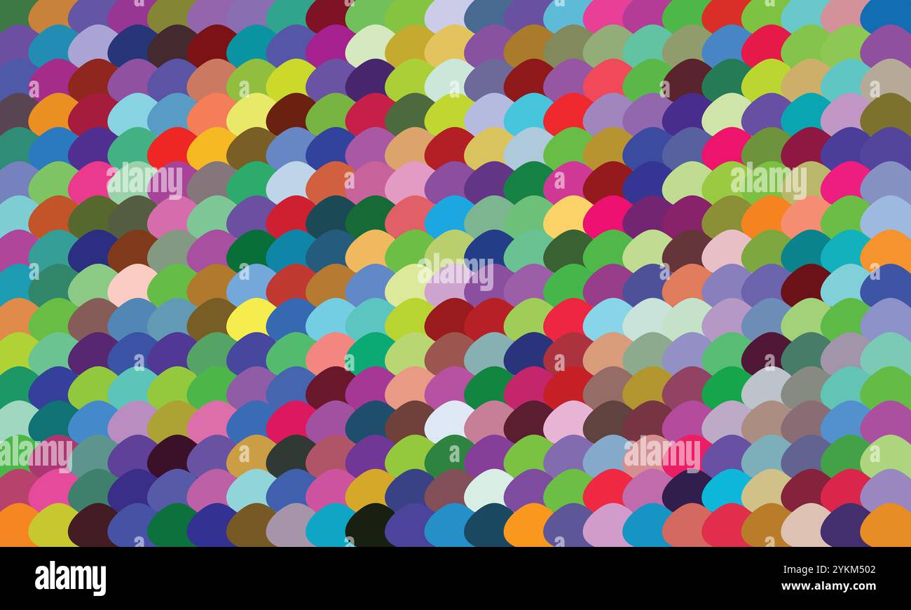 Abstract colorful scallop pattern with overlapping semicircles in a ...