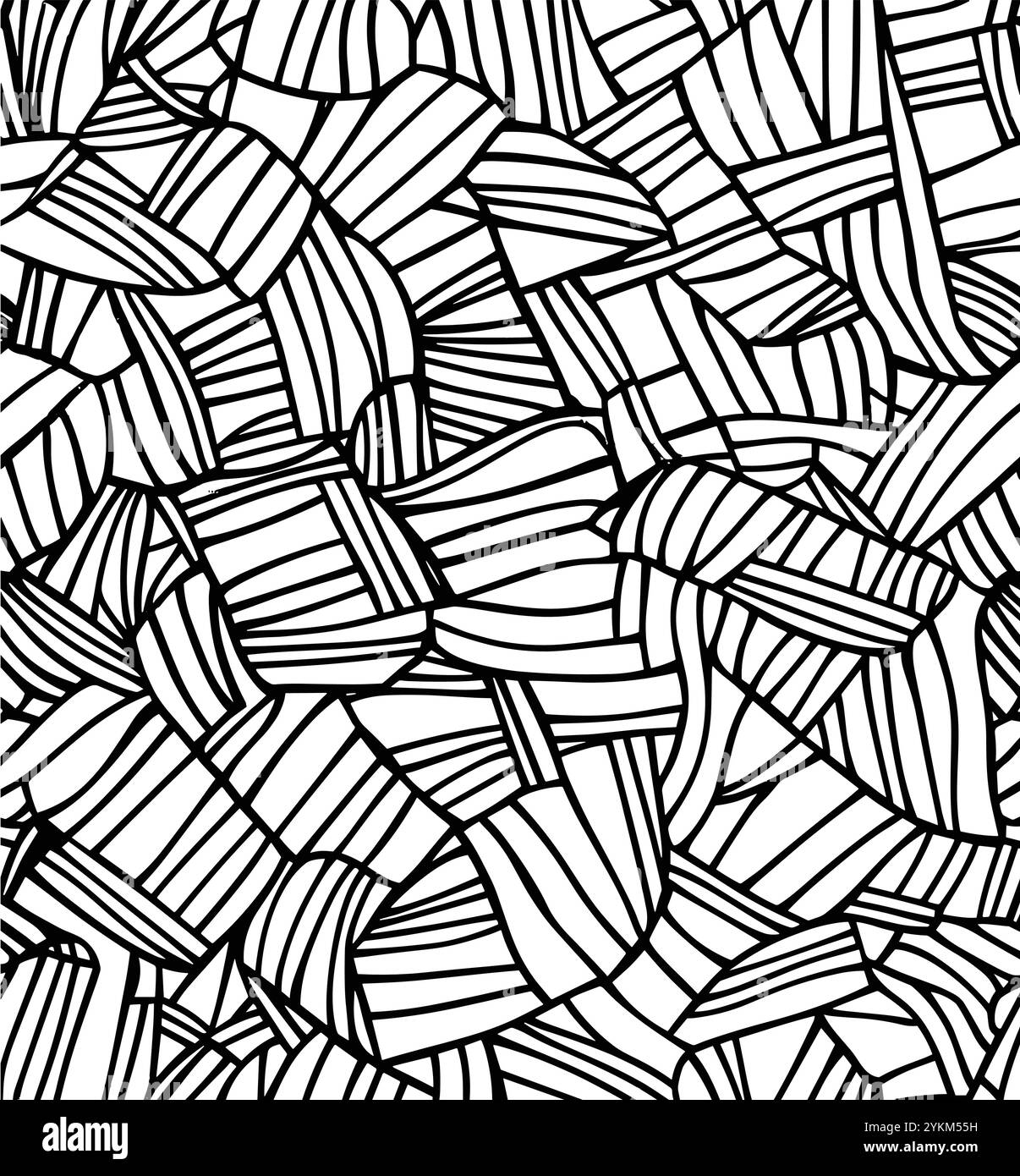 Black and white, hand-drawn seamless pattern of large, woven wicker ...