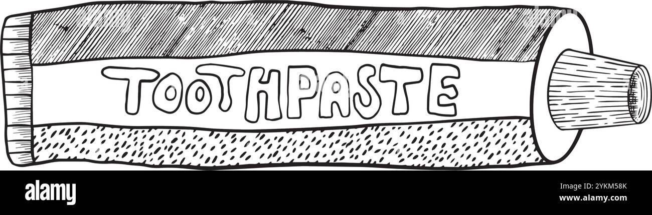This is an exquisitely handdrawn illustration of a toothpaste tube ...
