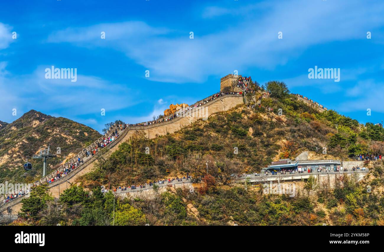 Fall Colors Crowded Climb to Top Cable Car Great Wall Outer Section ...