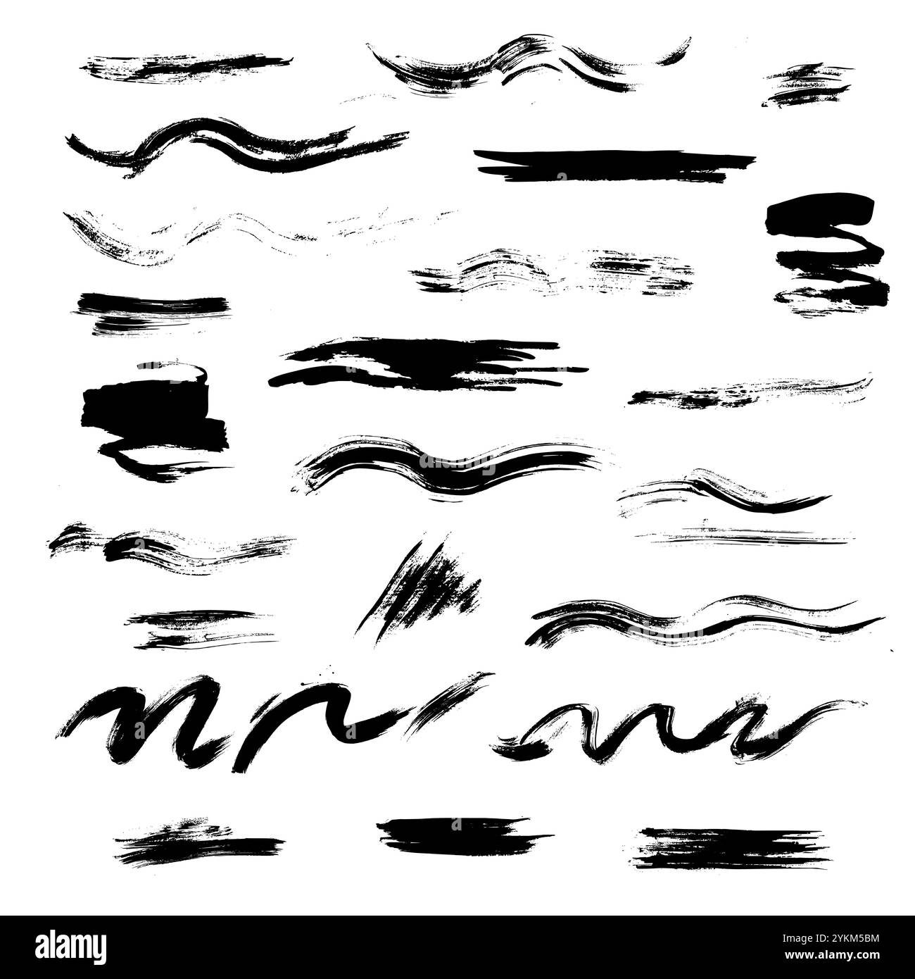 Set of textured grunge design elements. Hand-drawn spots and lines with ...