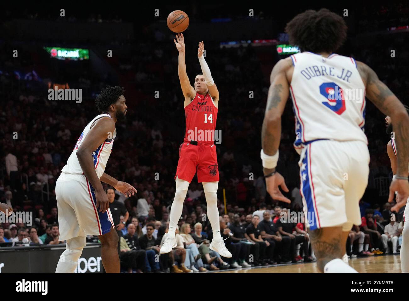 Miami Heat guard Tyler Herro (14) shoots a three-pointer during the ...