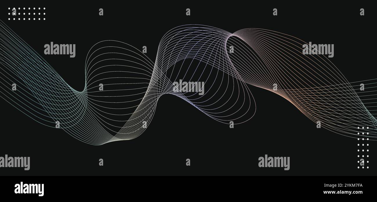 Undulate gradient multicolor lines with blend effect. Isolated wave swirl on black background ...