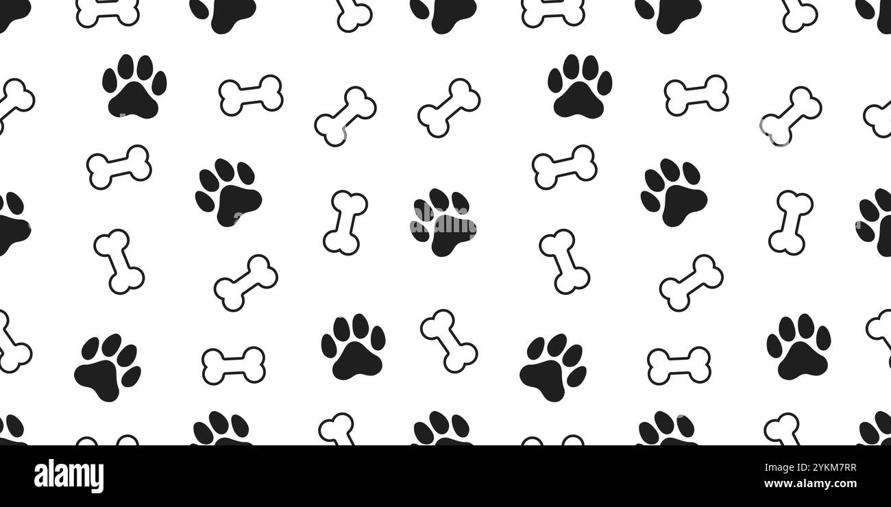 Seamless pattern of paw and bones in black on white background.Pets ...