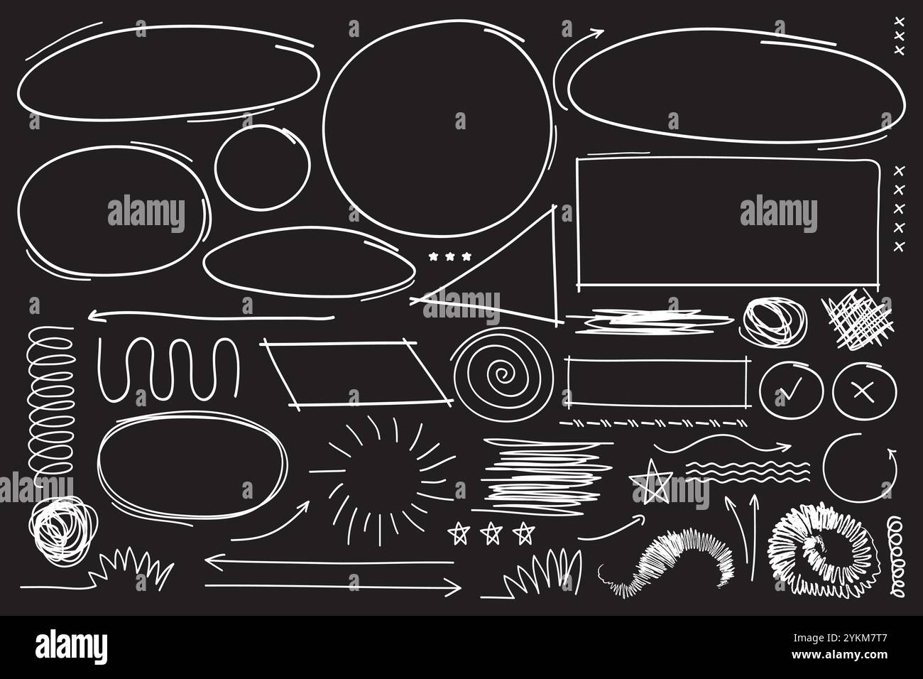 Hand drawn scribble element collection isolated on black background ...