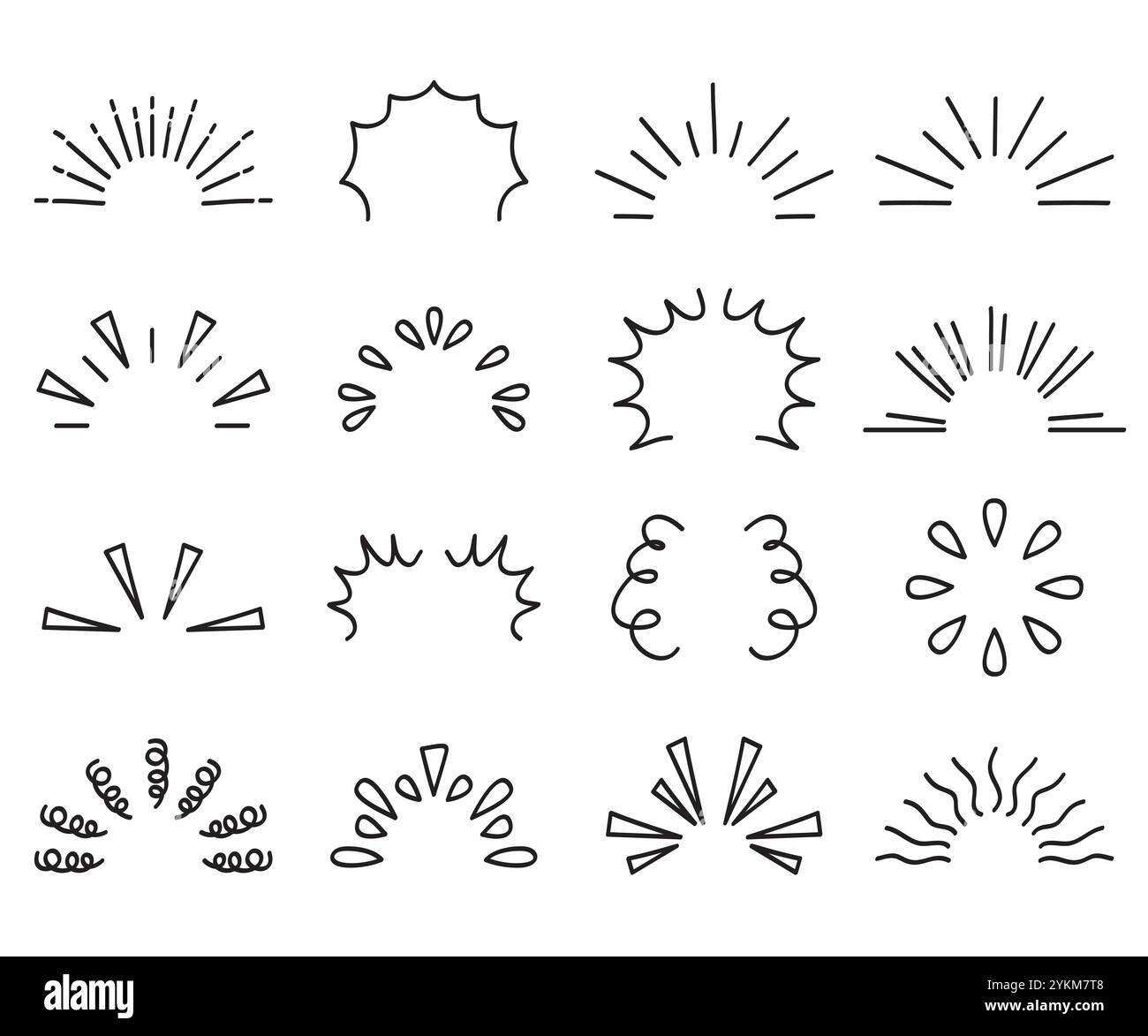 Doodle line sparkles and rays. Hand- drawn explosion lines confetti ...