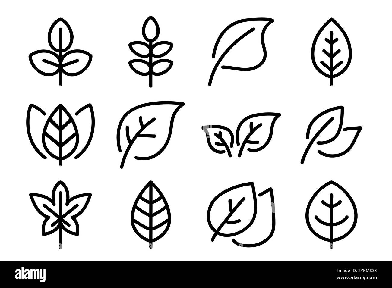 Natural set linear leaves and branches icons Stock Vector Image & Art ...