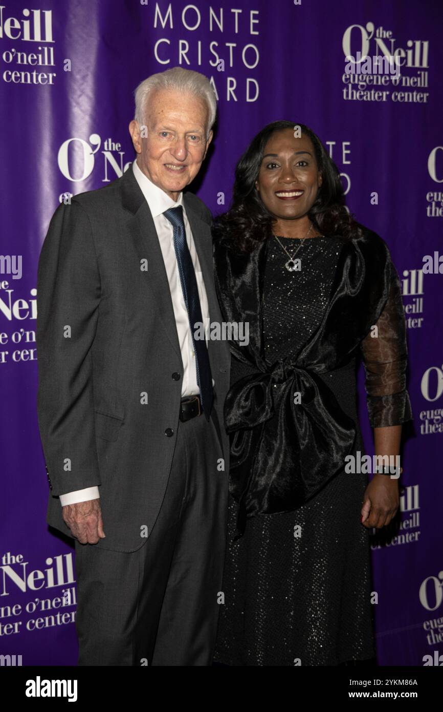 New York, USA. 18th Nov, 2024. Tom Viertel and Tiffani Gavin walk the ...